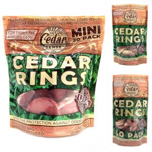 cedar rings - 20 pack - cedar sense - made in u.s.a.- cedar blocks for clothes storage - cedar for closets and drawers