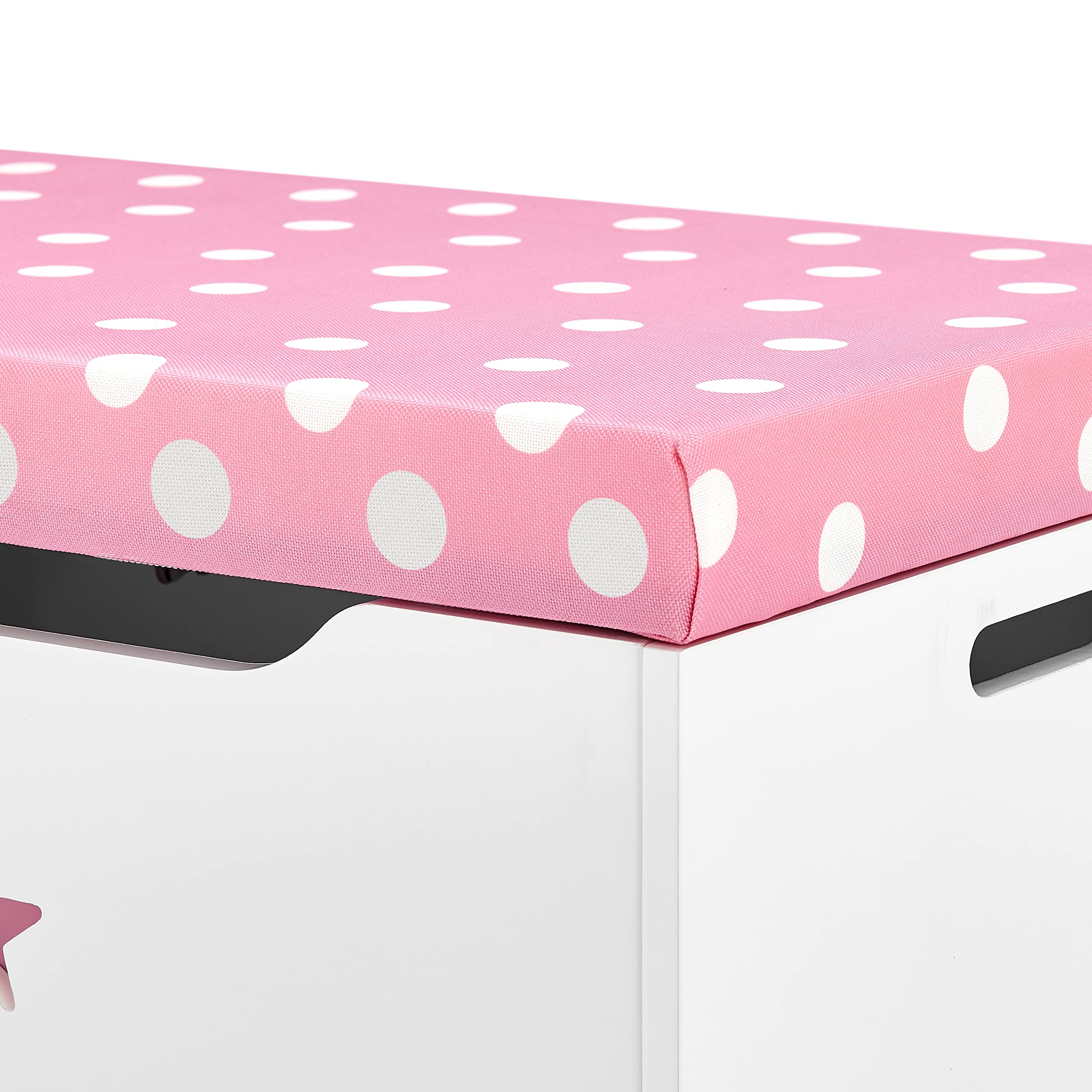 Sturdis Kids Toy Box – Pink & White with Cushion Storage Bench Seat, Toy Storage Chest And Cubby Space For Shoes And Books Organizers