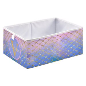 Custom Mermaid Fish Scales Storage Baskets for Shelves Personalized Foldable Collapsible Storage Box Bins with Cubes Toys Closet Organizers for Pantry Organizing Shelf Nursery Home Closet,11 x 11inch