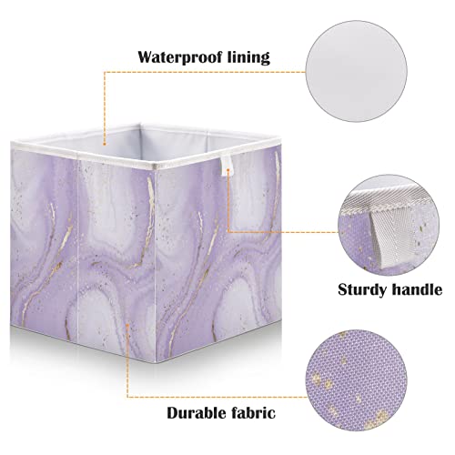 Kigai Cube Storage Bin Purple Marble Ripple Foldable Storage Basket Toy Storage Box for Home Organizing Shelf Closet Bins, 11 x 11 x 11-Inch