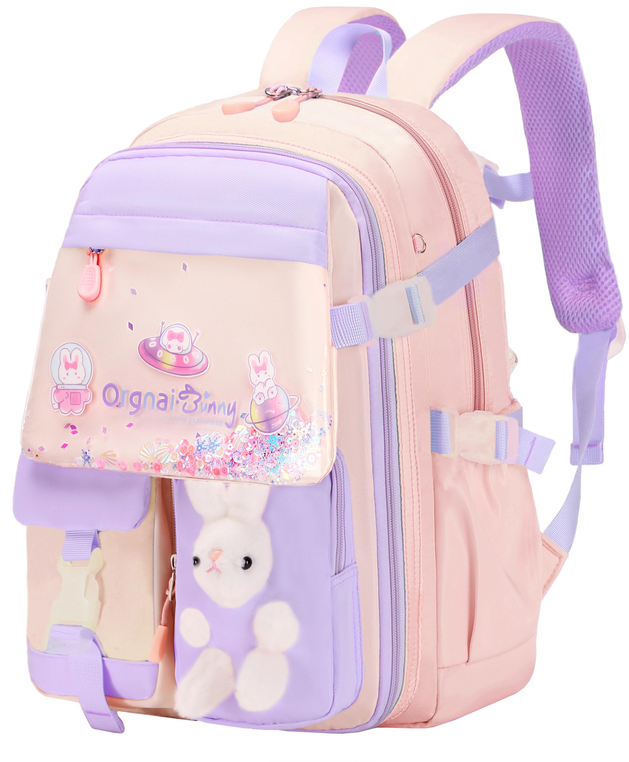 nine-tailed fox Bunny Backpack for Girls,Cute Backpack Little Girl Kindergarten Preschool Elementary School Bookbag Set (Only Backpack Pink)