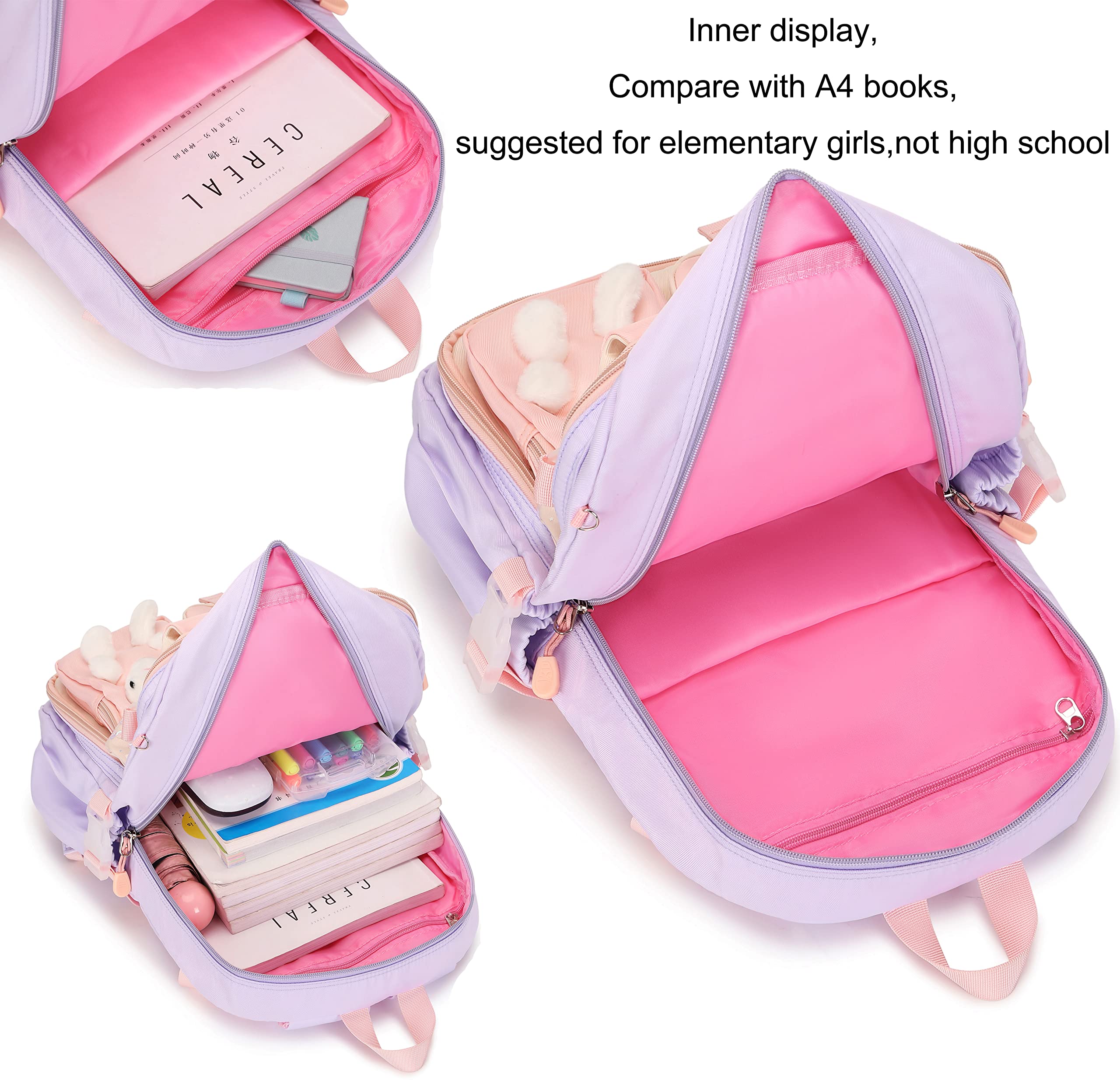 nine-tailed fox Bunny Backpack for Girls,Cute Backpack Little Girl Kindergarten Preschool Elementary School Bookbag Set (Only Backpack Pink)