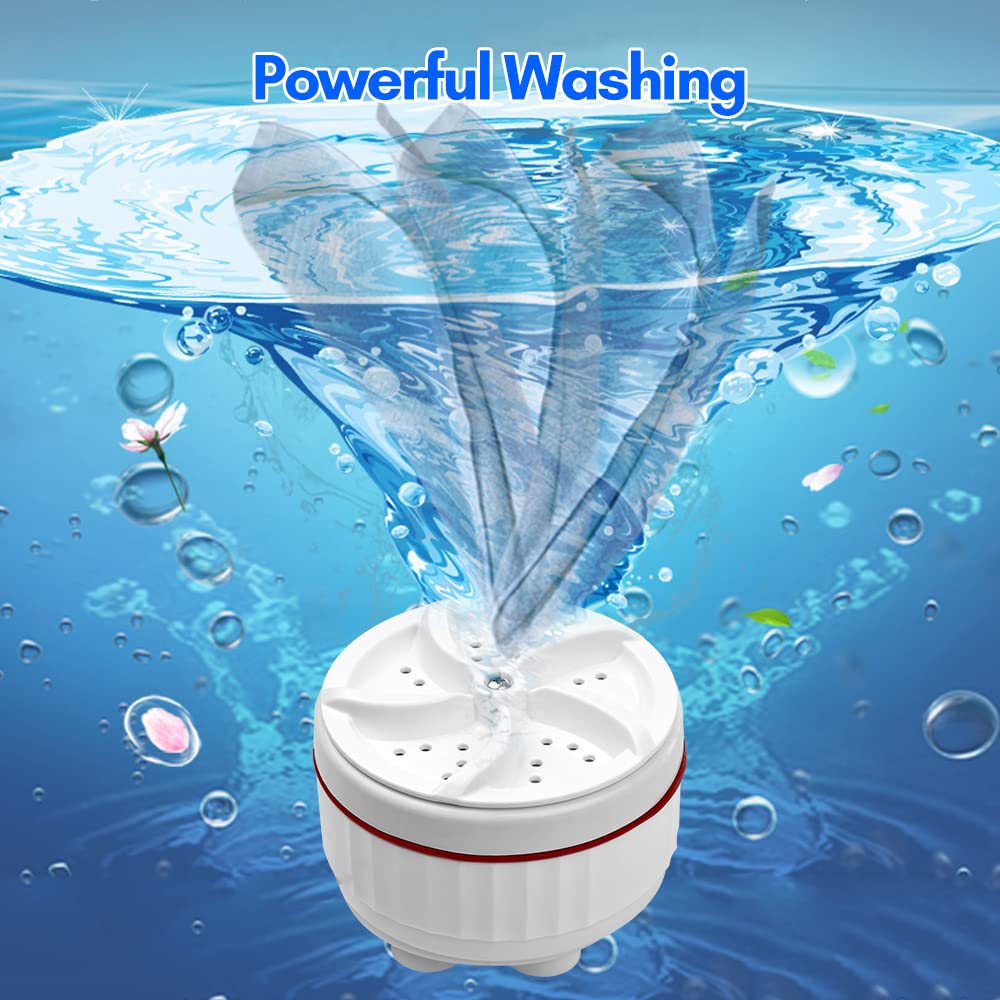 Irishom Ultrasonic Turbo Washing Machine Portable Mini Washer with USB Power Supply Suction Cups for Home Travel Business Trip