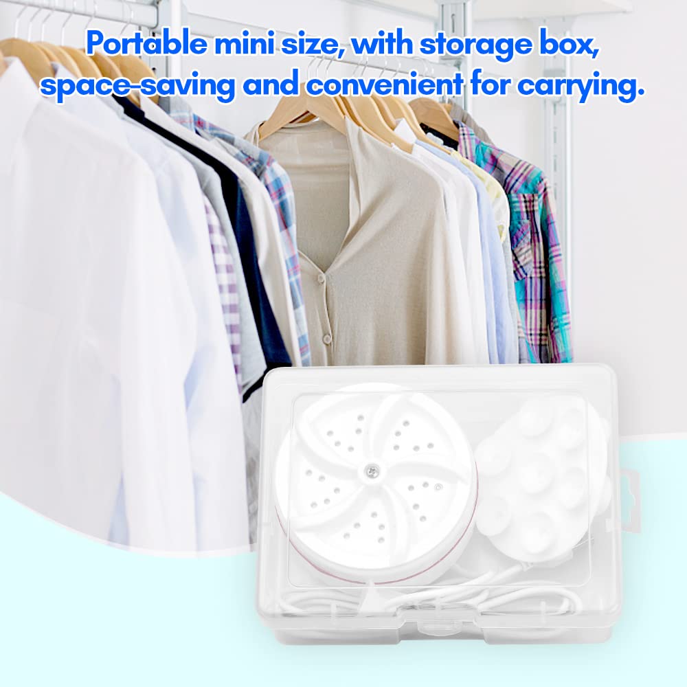 Irishom Ultrasonic Turbo Washing Machine Portable Mini Washer with USB Power Supply Suction Cups for Home Travel Business Trip