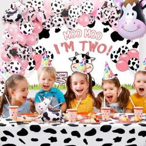 Roetyce Cow 2nd Birthday Decorations for a Girl, Moo Moo I'm Two Birthday Decorations Girl Boy Cow 2nd Birthday Party Supplies, Cow Two Birthday Banner and Cow Balloons for Cow Themed Birthday Decor