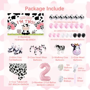 Roetyce Cow 2nd Birthday Decorations for a Girl, Moo Moo I'm Two Birthday Decorations Girl Boy Cow 2nd Birthday Party Supplies, Cow Two Birthday Banner and Cow Balloons for Cow Themed Birthday Decor