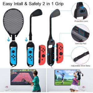 innoAura 14 in 1 Switch Sports Accessories Bundle, Switch Sports Bundle with Switch Steering Wheel, J-con Grip, Tennis Racket, Glof Club, Leg Strap, Wrist Strap Compatible with Switch/Switch OLED