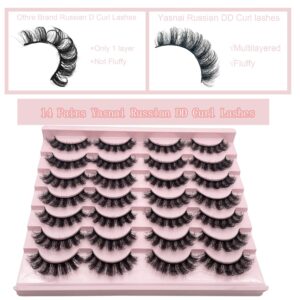 Russian Strip Lashes Yasnai DD Curl False Eyelashes Fluffy Wispy Faux Mink Lashes Natural Eye Lashes 14 Pairs Pack