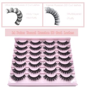 Russian Strip Lashes Yasnai DD Curl False Eyelashes Fluffy Cat eye Faux Mink Lashes Natural Eye Lashes 14 Pairs Pack