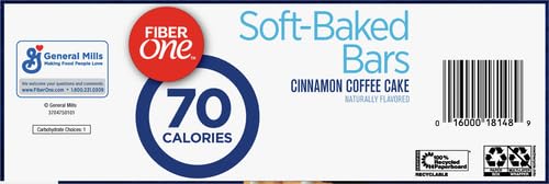 Fiber One 70 Calorie Soft-Baked Bars, Cinnamon Coffee Cake, 18 ct