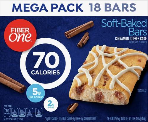 Fiber One 70 Calorie Soft-Baked Bars, Cinnamon Coffee Cake, 18 ct