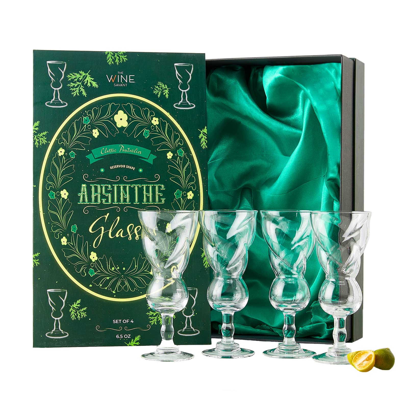 Vintage Crystal Absinthe Glasses | Set of 4 | 6.5 oz Wine Savant - Stemmed Classic With Swiss Bubble Reservoir, Tasting, Nosing & Sipping, Absinthe, Sambuca, Raki, Pastis, Ouzo, Drinking Green Fairy