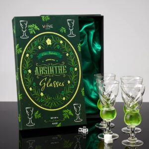 Vintage Crystal Absinthe Glasses | Set of 4 | 6.5 oz Wine Savant - Stemmed Classic With Swiss Bubble Reservoir, Tasting, Nosing & Sipping, Absinthe, Sambuca, Raki, Pastis, Ouzo, Drinking Green Fairy