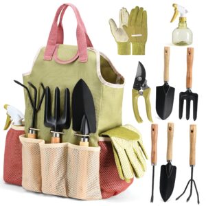 complete garden tool kit comes with bag & gloves,garden tool set with spray-bottle indoors & outdoors - durable garden tools set ideal tool kit gifts for women & men, set of 10