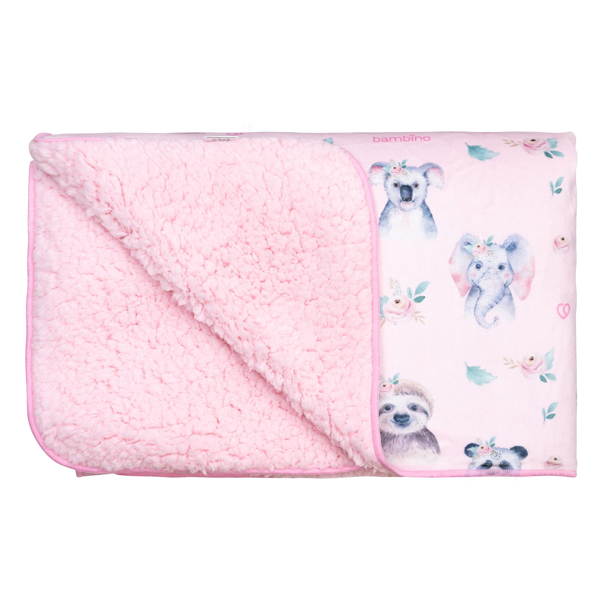 BAMBINO CREATIONS Sherpa Baby Blanket, Cuddly Soft 2-Layer, 39.37" L x 29.92", Pink