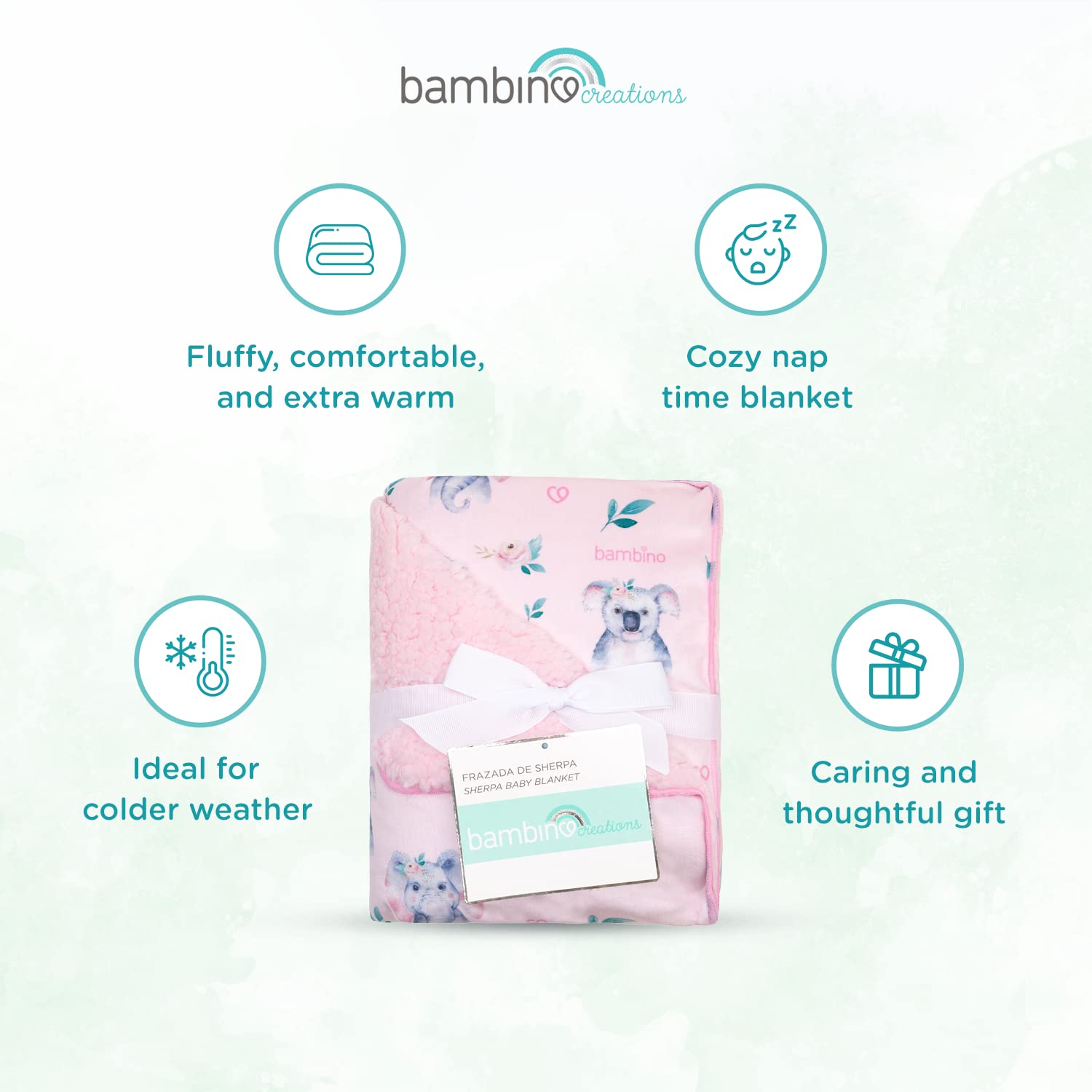 BAMBINO CREATIONS Sherpa Baby Blanket, Cuddly Soft 2-Layer, 39.37" L x 29.92", Pink