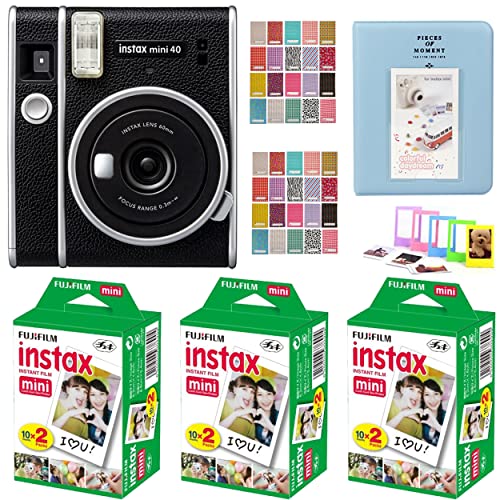 Fujifilm Instax Mini 40 Instant Camera with Fuji Instax Twin Pack Mini Film 60 Exposures, Album + Stickers + Frames