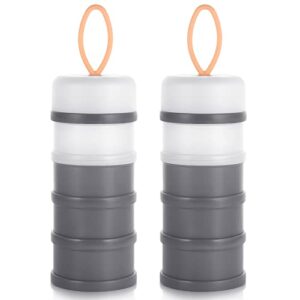 accmor 2pcs formula dispenser on the go, stackable portable formula container to go, non-spill bpa free milk powder baby & kids snack containers, grey