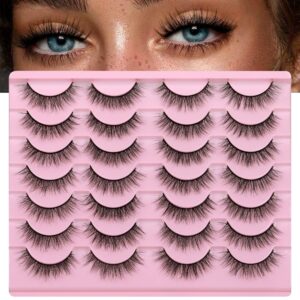 newcally natural look lashes mink 3d fluffy wispy false eyelashes short light volume fake eye lashes pack 14 pairs reusable soft faux mink eyelashes