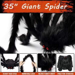 Halloween Spider Web Decoration Outside 16ft + Giant Spider 35" + Stretchy Dense Spider Silk Rope and 2 Small Spiders Triangular Huge Spider Web for Yard Outdoor