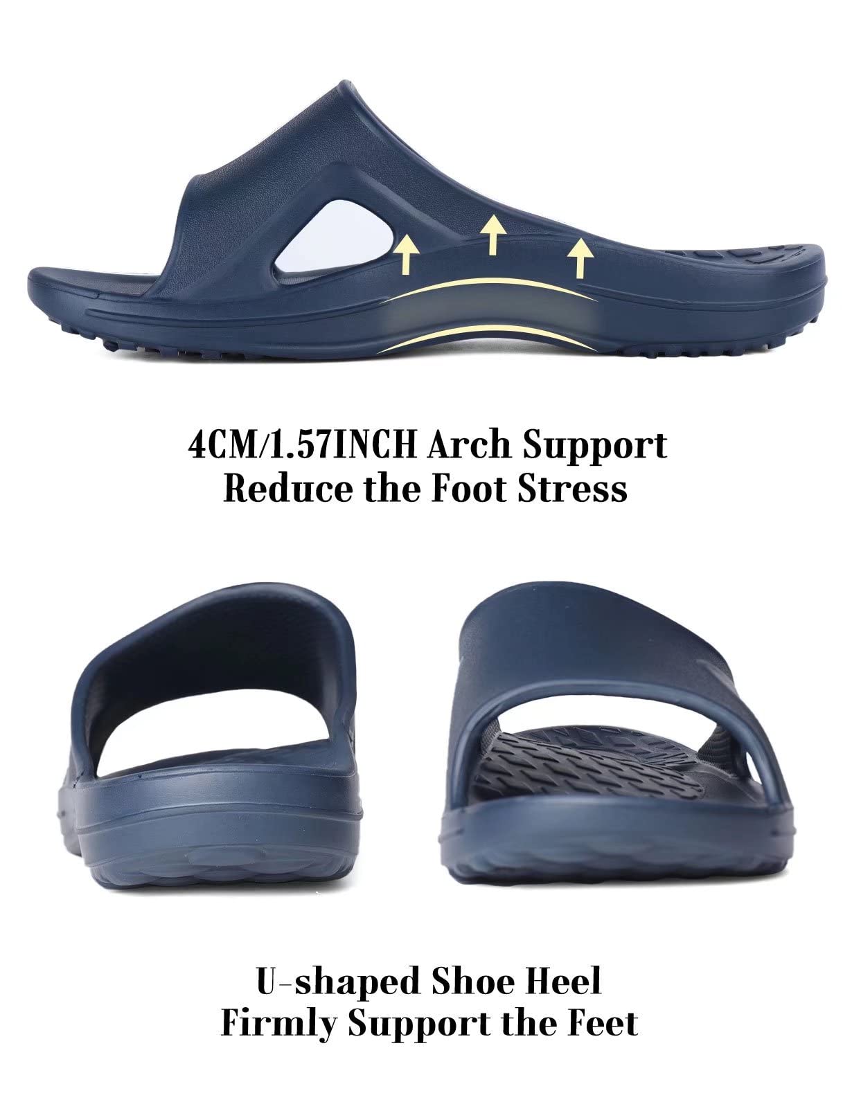 MERENCE Recovery Arch Support Slide Sandals Reduces Stress on Feet，Orthotic Plantar Fasciitis Heel，Open Toe Soft Slide Sandals for Womens Mens Beach Pool Shower Shoes Bathroom Slippers