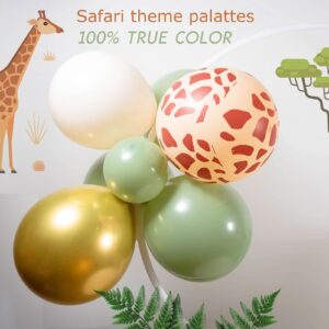 Safari Balloon Garland Kit Sage Green Gold White sand and Jungle giraffe animal print balloons For safari Themed Party Wild one Birthday,Boho Baby shower decorations