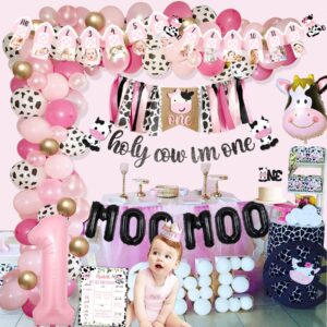 Cow First Birthday Party Decorations, Farm First Birthday Party Supplies, Holy Cow I'M One Birthday Decorations, 1st Birthday Girl Decoration, First Birthday Decoration for Girl, Farmhouse Animal Cow