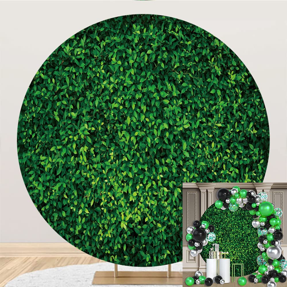 Greenery Green Leaves Round Backdrop Cover Spring Nature Outdoorsy Circle Background (No Stand) for Wedding Birthday Bridal Shower Photography 6.56ft (200cm) Seamless Edge Elastic Photo Studio Props