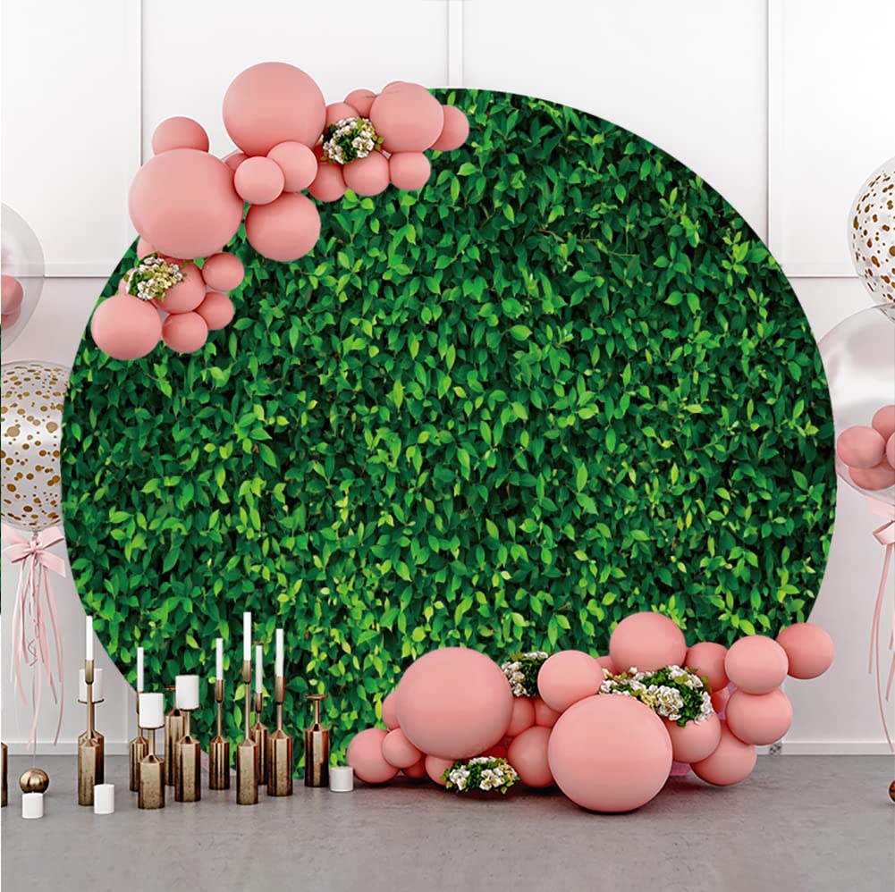 Greenery Green Leaves Round Backdrop Cover Spring Nature Outdoorsy Circle Background (No Stand) for Wedding Birthday Bridal Shower Photography 6.56ft (200cm) Seamless Edge Elastic Photo Studio Props