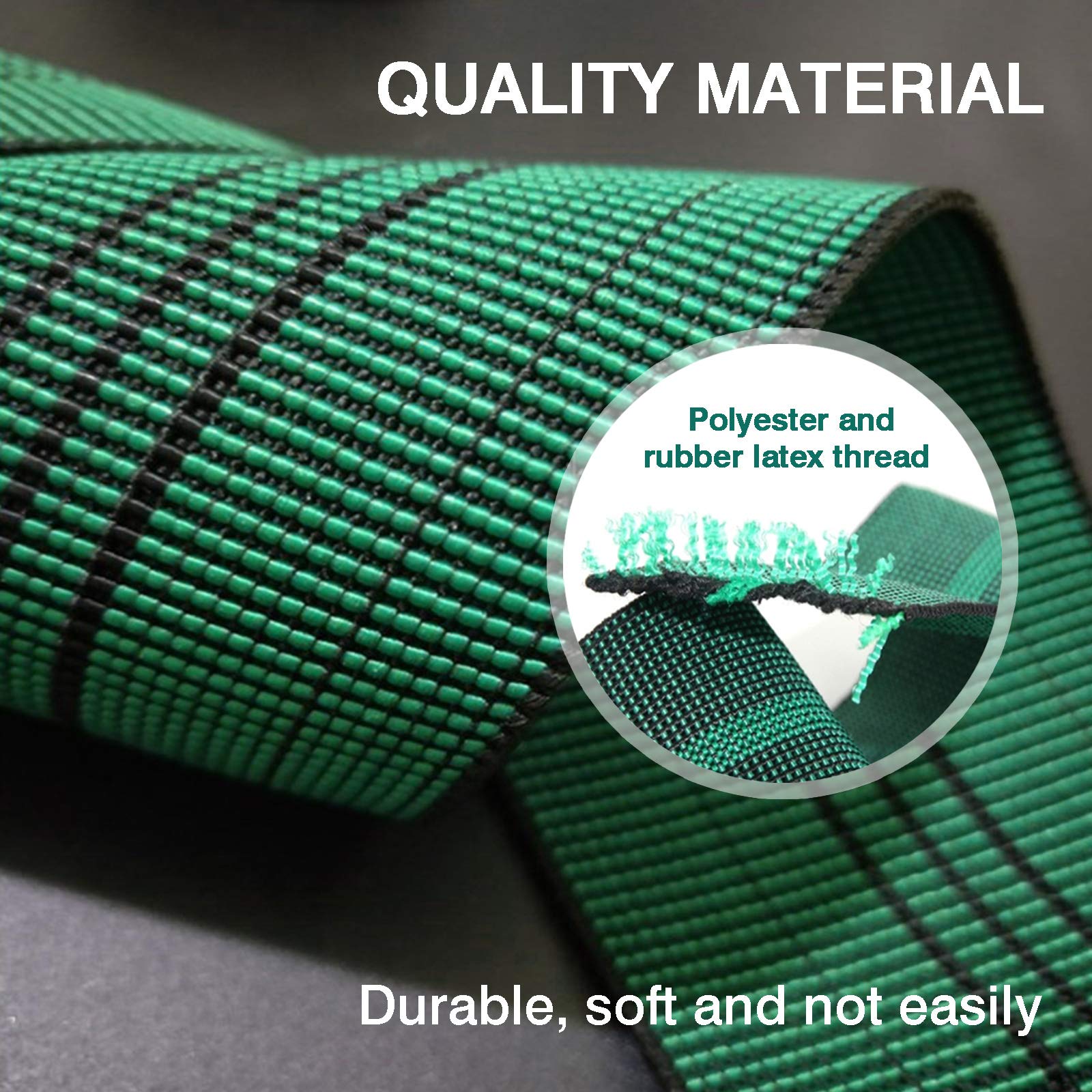 QQCASE Sofa Elastic Webbing, Stretch Latex Band, Furniture Repair DIY Upholstery Modification, Lawn Chair Couch Material Replacement, Spring Alternative -3 Inch Wide x 60 Ft Long,1 Roll Green.