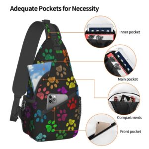 Hand Drawn Colorful Paw Prints Sling Bag For Women Men,Crossbody Shoulder Bags Casual Sling Backpack Chest Bag Travel Hiking Daypack For Outdoor