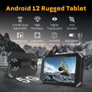 8 inch Rugged Tablet for Android 12, Octa Core Industrial Tablet with Waterproof Drop Proof Enclosure, 4GB RAM 64GB ROM, 8500mAh Battery, 2.4/5G WiFi, GPS,5/13MP Dual Camera, HD Touchscreen(US)