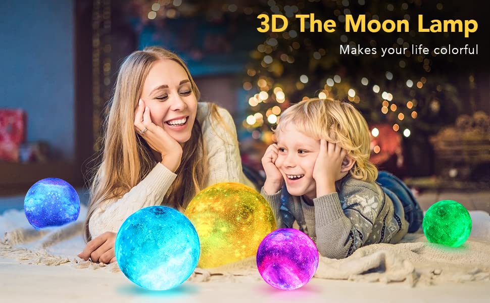 16TUYOUTU 16 Colors Moon Lamp,Lava Lamp,Moon Night Lights for Kids,Galaxy Lamp,3D Moon Lights for Bedroom,Bedroom Gift for Kids Boys Girls Birthday Christmas (5.9 inch, Light Blue （Base）