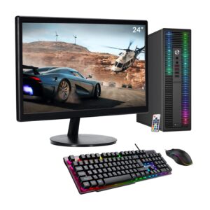 hp custom built rgb lights pc with 24 inch monitor prodesk desktop computer intel core i5 6500 quad-core processor 16gb ram 512gb ssd win 10 pro gaming keyboard & mouse (renewed)