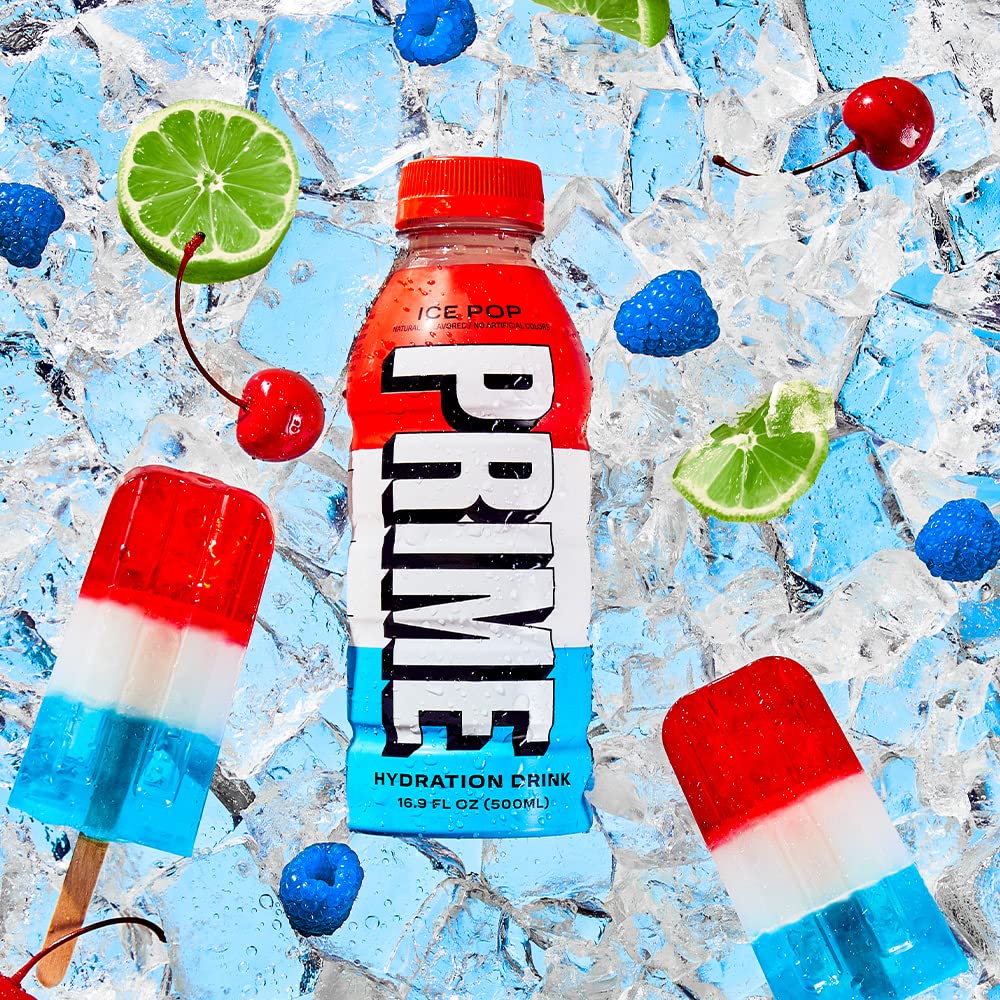 PRIME Hydration ICE POP | Sports Drinks | Electrolyte Enhanced for Ultimate Hydration | 250mg BCAAs | B Vitamins | Antioxidants | 2g Of Sugar | 16.9 Fluid Ounce | 12 Pack