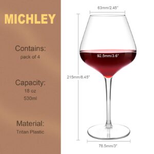 MICHLEY Unbreakable Two Designs Red Wine Glasses 18 oz & 15 oz with Long Stem, Tritan Plastic Clear Glassware Dishwasher Safe, Set of 8