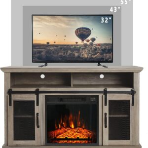 HOSEOKA 18" Electric Fireplace Insert 18" Electric Fireplace Modern TV Stand with Fireplace, Wood Entertainment Center with Storage, Wide Farmhouse Media Console Cabinet (Black, Single Fireplace)