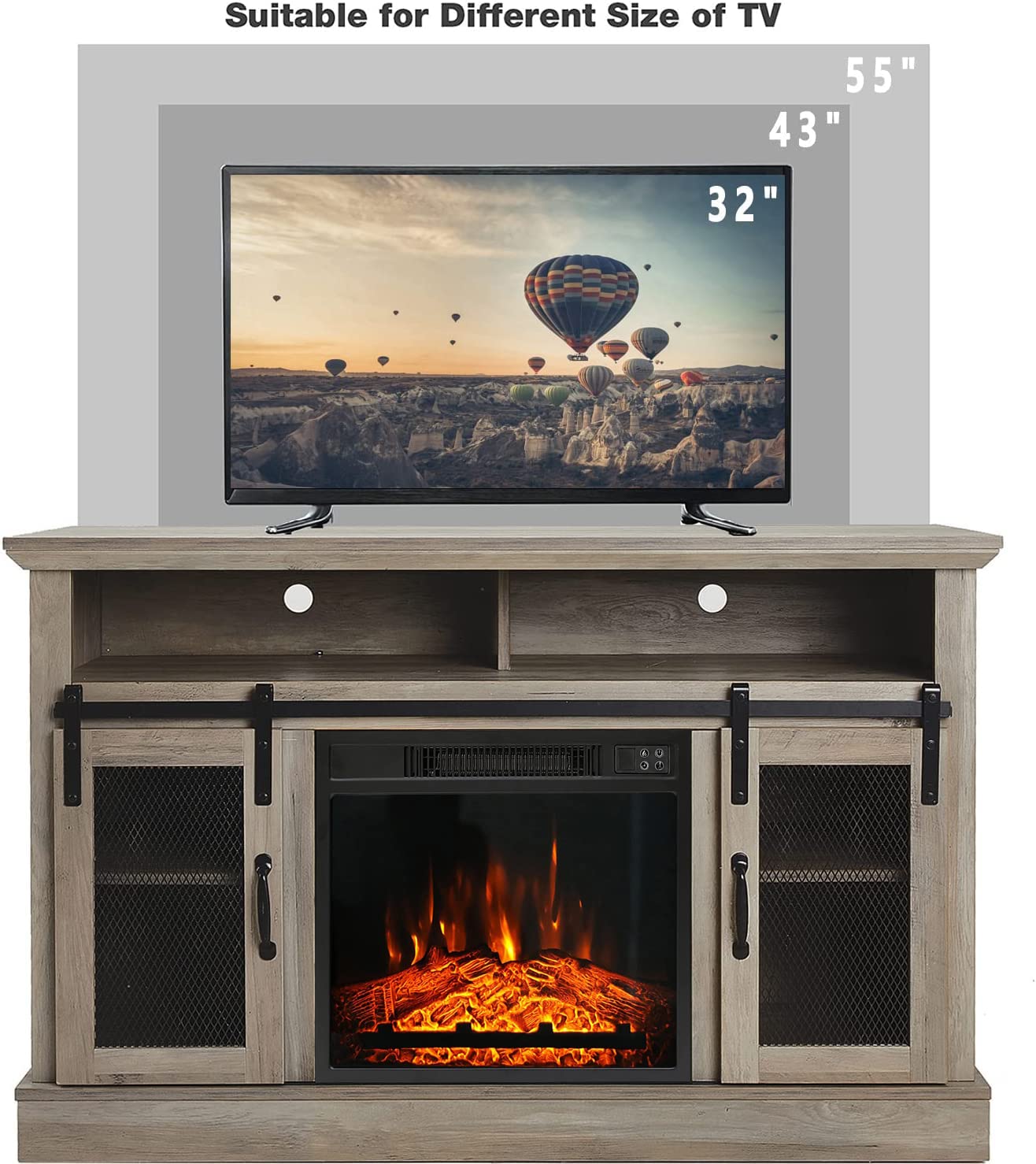 HOSEOKA 18" Electric Fireplace Insert 18" Electric Fireplace Modern TV Stand with Fireplace, Wood Entertainment Center with Storage, Wide Farmhouse Media Console Cabinet (Black, Single Fireplace)