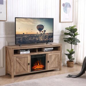 HOSEOKA 18" Electric Fireplace Insert 18" Electric Fireplace Modern TV Stand with Fireplace, Wood Entertainment Center with Storage, Wide Farmhouse Media Console Cabinet (Black, Single Fireplace)