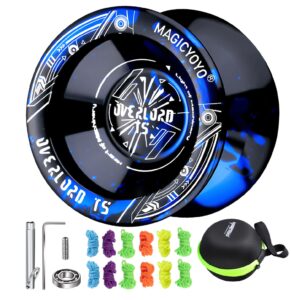 magicyoyo unresponsive yoyo t5 black blue professional yoyo for kids advanced playing, dual purpose yoyo with responsive yoyo bearing kit + 12 yoyo strings + bearing removal tool+ yoyo storage bag