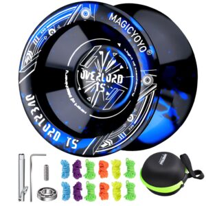 MAGICYOYO Unresponsive Yoyo T5 Black Blue Professional Yoyo for Kids Advanced Playing, Dual Purpose Yoyo with Responsive Yoyo Bearing Kit + 12 Yoyo Strings + Bearing Removal Tool+ Yoyo Storage Bag