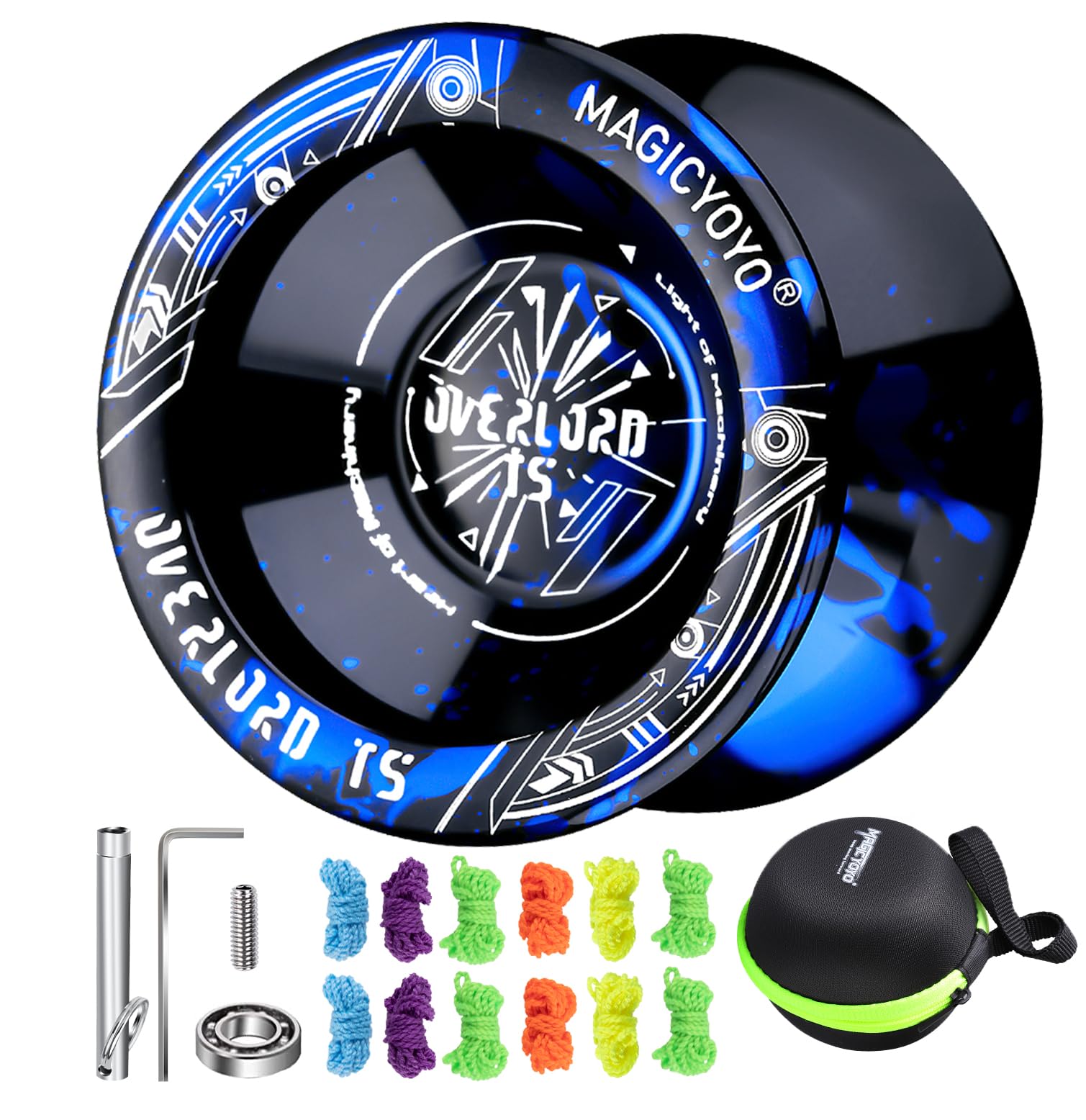 MAGICYOYO Unresponsive Yoyo T5 Black Blue Professional Yoyo for Kids Advanced Playing, Dual Purpose Yoyo with Responsive Yoyo Bearing Kit + 12 Yoyo Strings + Bearing Removal Tool+ Yoyo Storage Bag