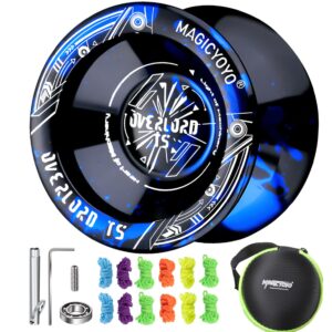 MAGICYOYO Unresponsive Yoyo T5 Black Blue Professional Yoyo for Kids Advanced Playing, Dual Purpose Yoyo with Responsive Yoyo Bearing Kit + 12 Yoyo Strings + Bearing Removal Tool+ Yoyo Storage Bag