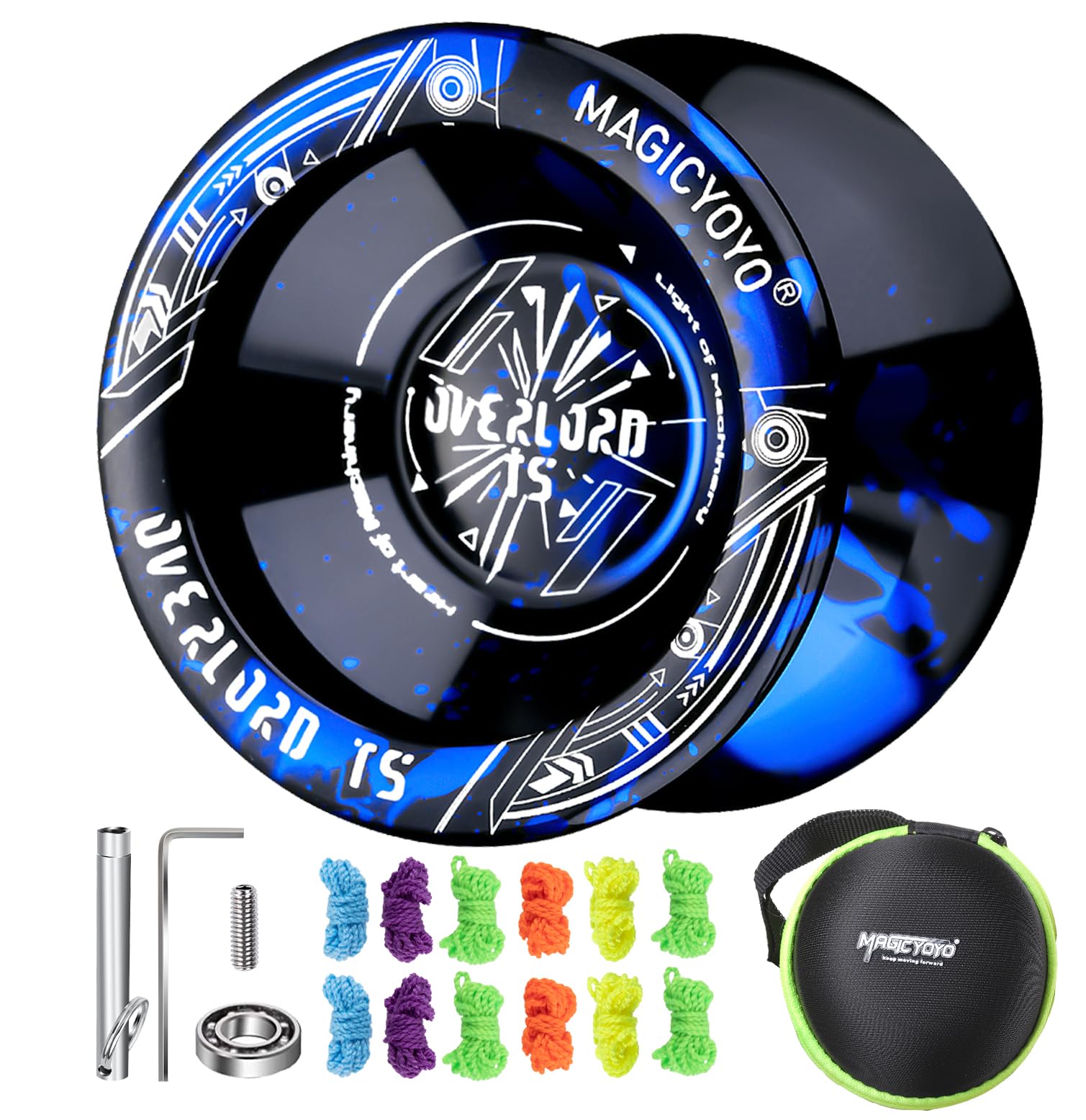 MAGICYOYO Unresponsive Yoyo T5 Black Blue Professional Yoyo for Kids Advanced Playing, Dual Purpose Yoyo with Responsive Yoyo Bearing Kit + 12 Yoyo Strings + Bearing Removal Tool+ Yoyo Storage Bag