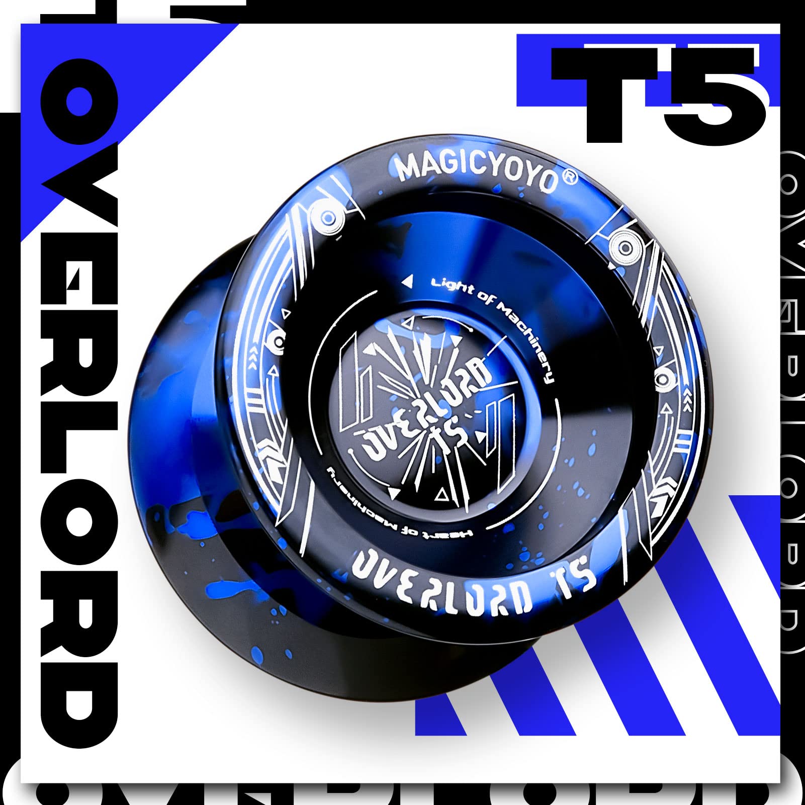 MAGICYOYO Unresponsive Yoyo T5 Black Blue Professional Yoyo for Kids Advanced Playing, Dual Purpose Yoyo with Responsive Yoyo Bearing Kit + 12 Yoyo Strings + Bearing Removal Tool+ Yoyo Storage Bag