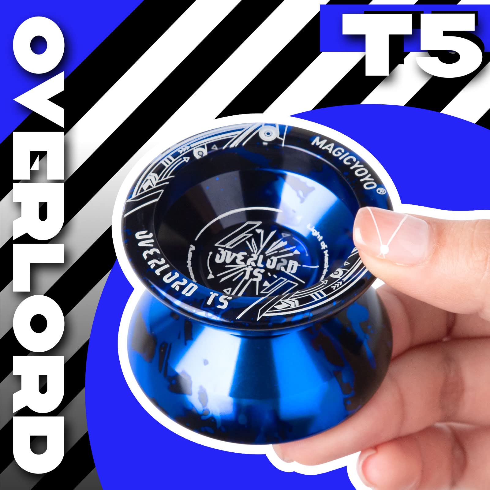 MAGICYOYO Unresponsive Yoyo T5 Black Blue Professional Yoyo for Kids Advanced Playing, Dual Purpose Yoyo with Responsive Yoyo Bearing Kit + 12 Yoyo Strings + Bearing Removal Tool+ Yoyo Storage Bag