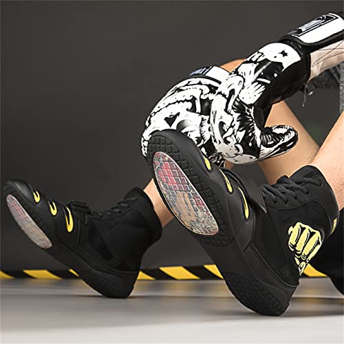 Men's Womens Breathable Wrestling Shoes Non-Slip Ankle Guard Squat Boxing High Top Training Boots Athletic Gym Shoes Black Yellow