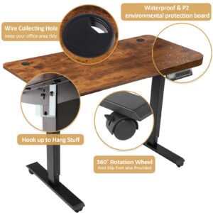 KORGOL Electric Standing Desk 48 x 24 Inches Adjustable Height Sit Stand Up Desk for Home Office Computer Desk Memory Preset with Headphone Hook, Wheels and Black Frame/Walnut Top