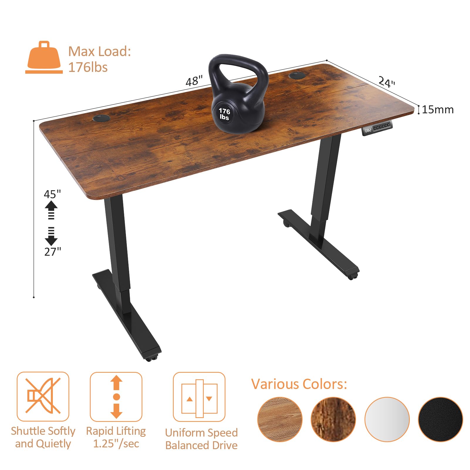 KORGOL Electric Standing Desk 48 x 24 Inches Adjustable Height Sit Stand Up Desk for Home Office Computer Desk Memory Preset with Headphone Hook, Wheels and Black Frame/Walnut Top