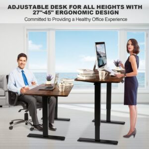 KORGOL Electric Standing Desk 48 x 24 Inches Adjustable Height Sit Stand Up Desk for Home Office Computer Desk Memory Preset with Headphone Hook, Wheels and Black Frame/Walnut Top